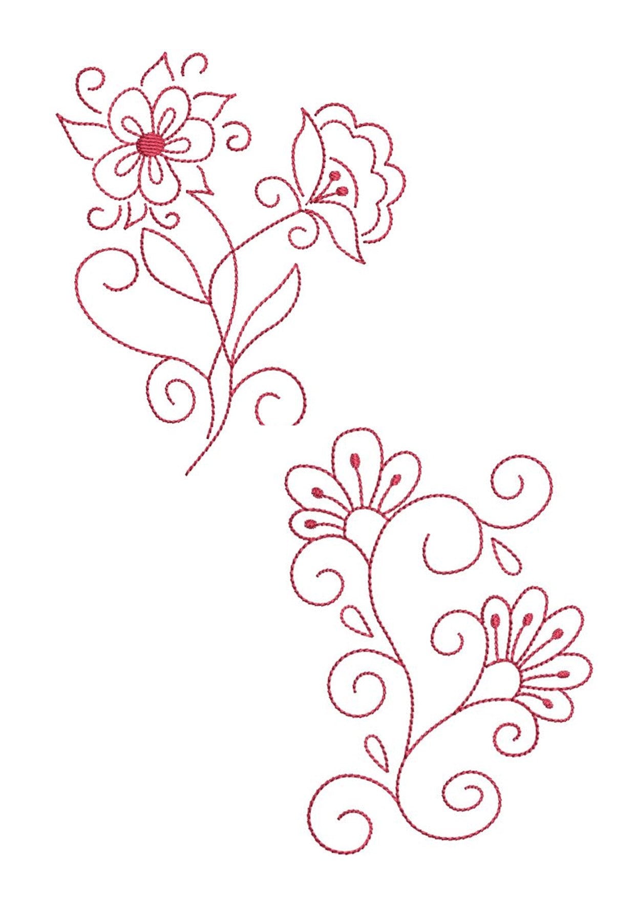 Floral Redwork Set of 10 Machine Embroidery Designs/flowers - Etsy