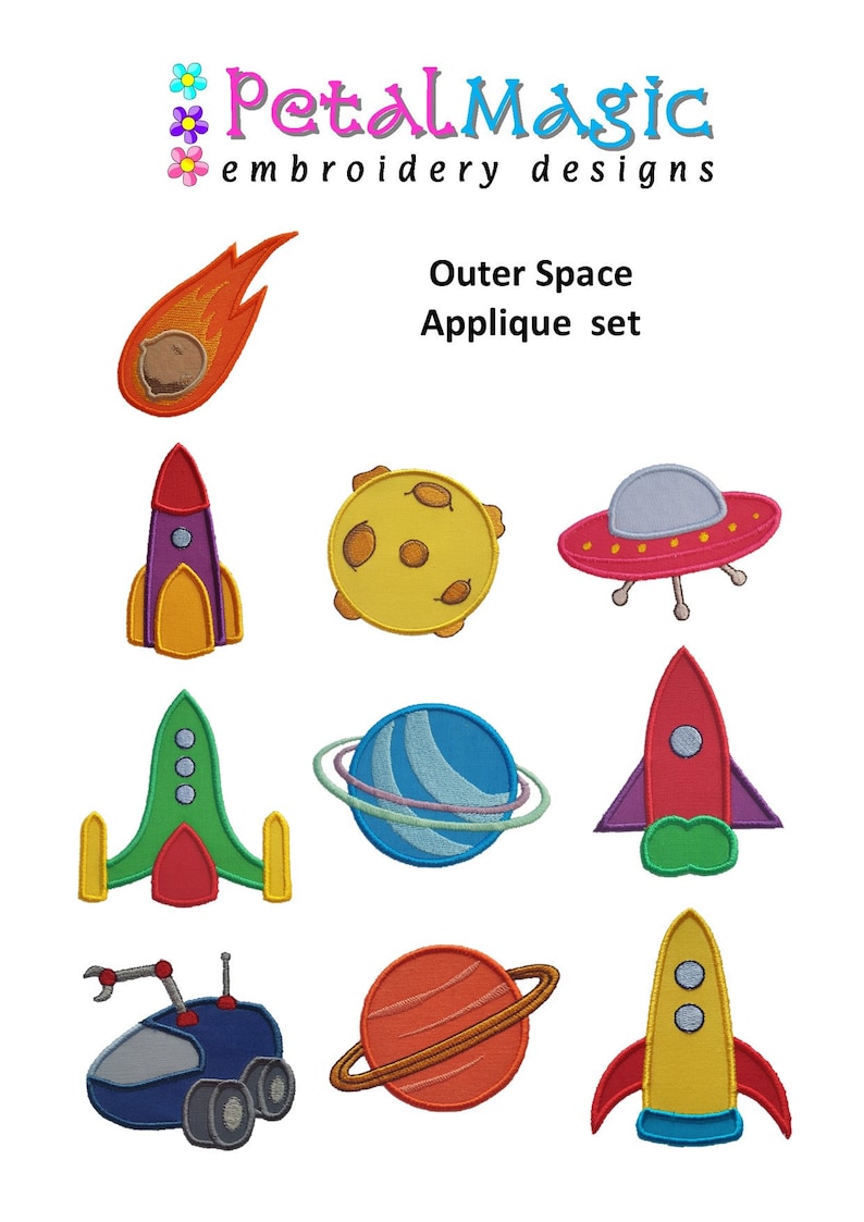 Outer Space Applique Set of 10 Machine Embroidery Designs - Etsy
