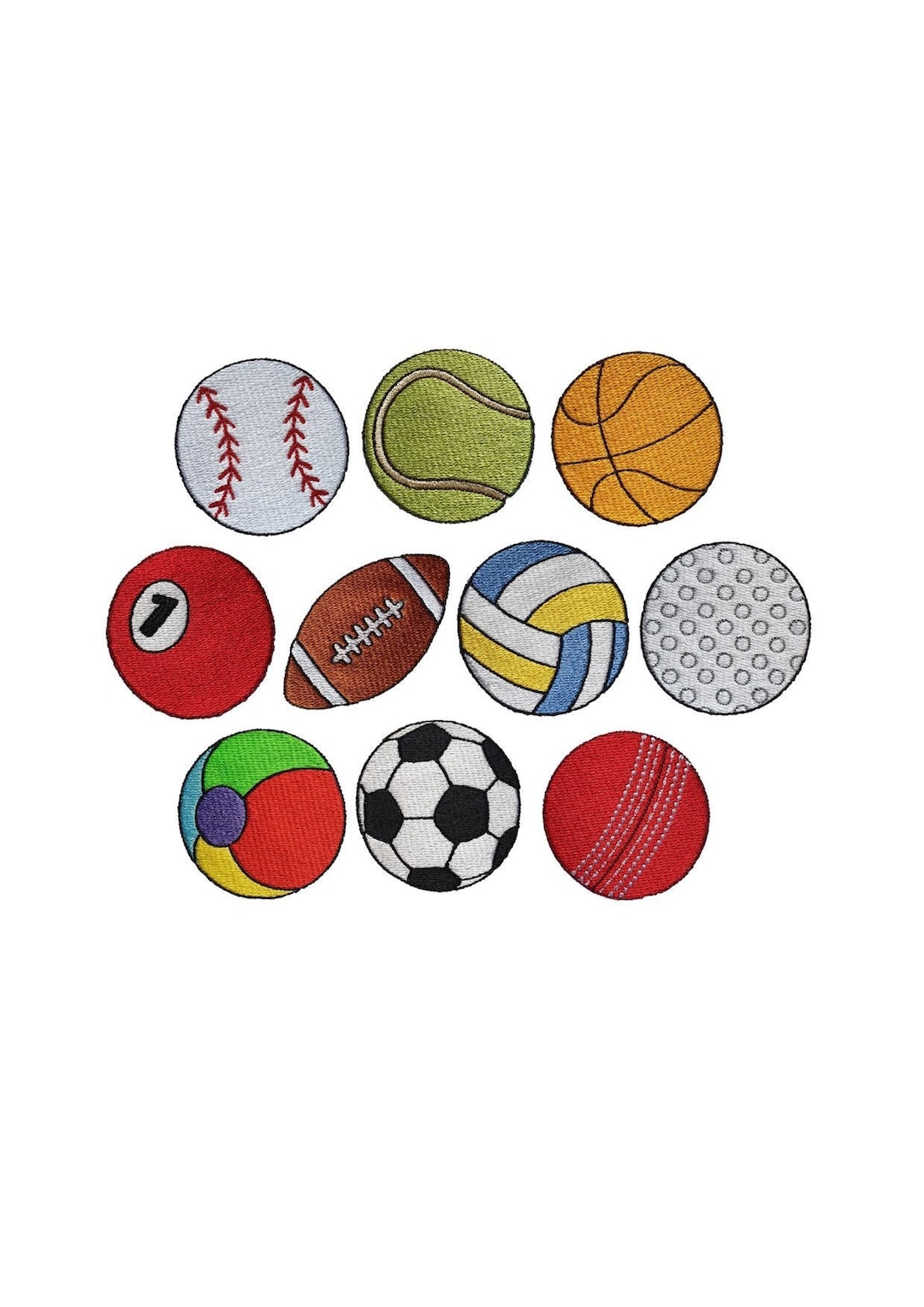 Balls Set of 10 Filled Stitch Machine Embroidery Designs/sports Balls ...