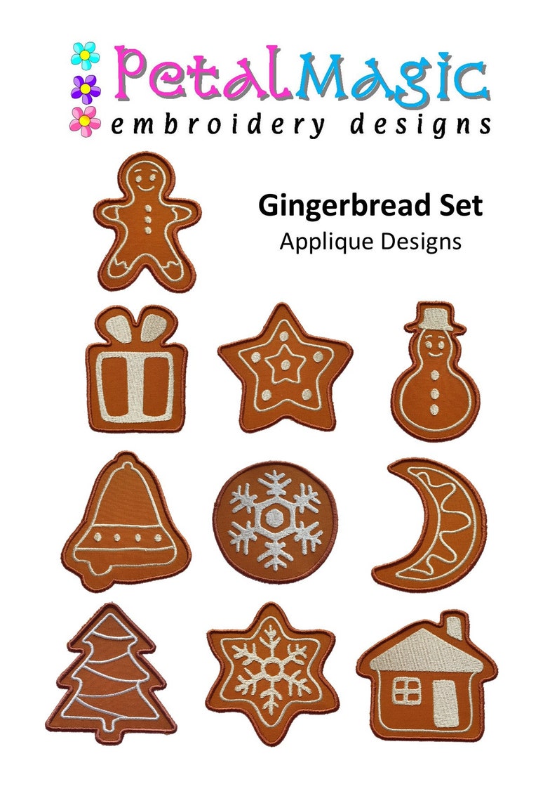 Gingerbread Set of 10 Applique Machine Embroidery Design/christmas ...