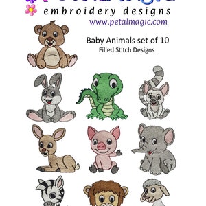 Baby Animals Set of 10 Filled Stitch Machine Embroidery Designs - Etsy