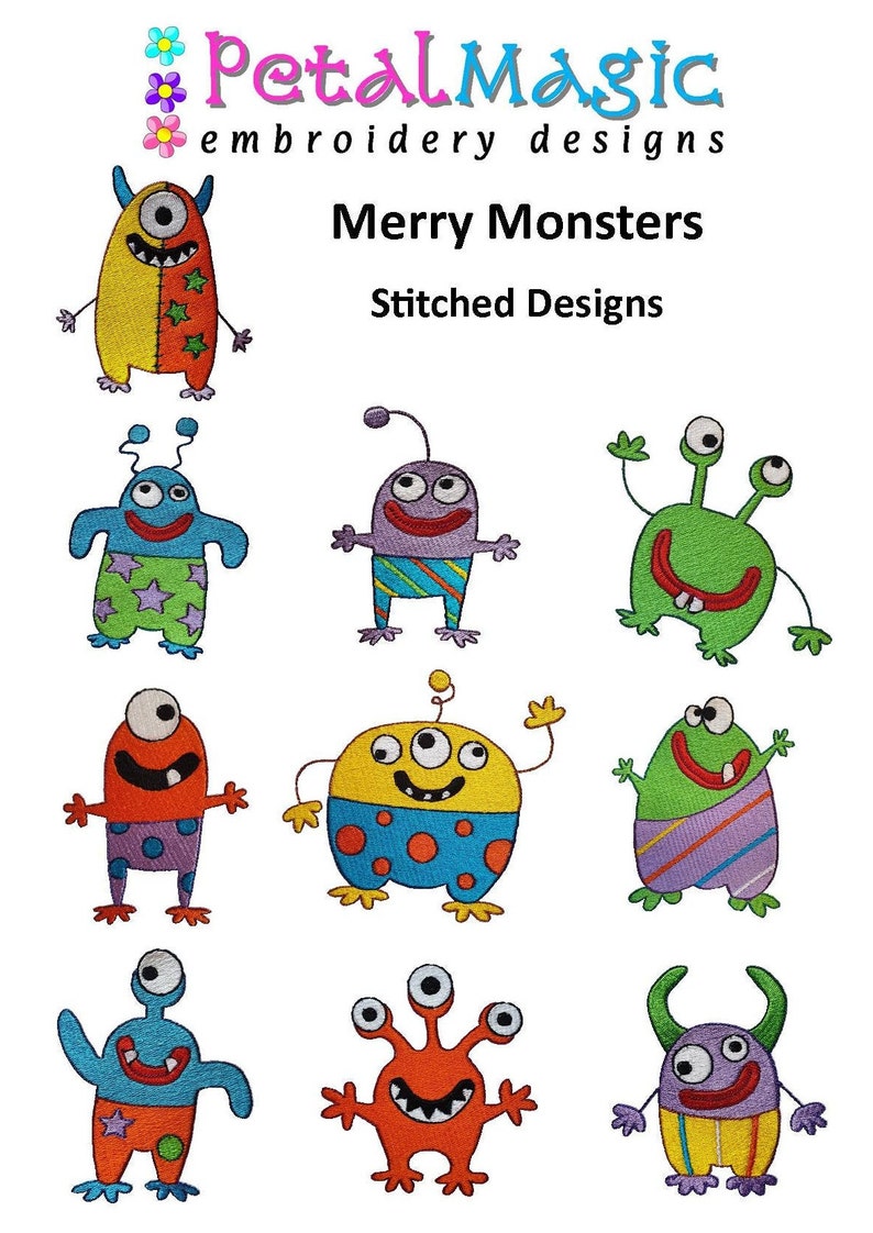 Merry Monsters Filled Stitch Machine Embroidery Set of 10 Designs/cute ...