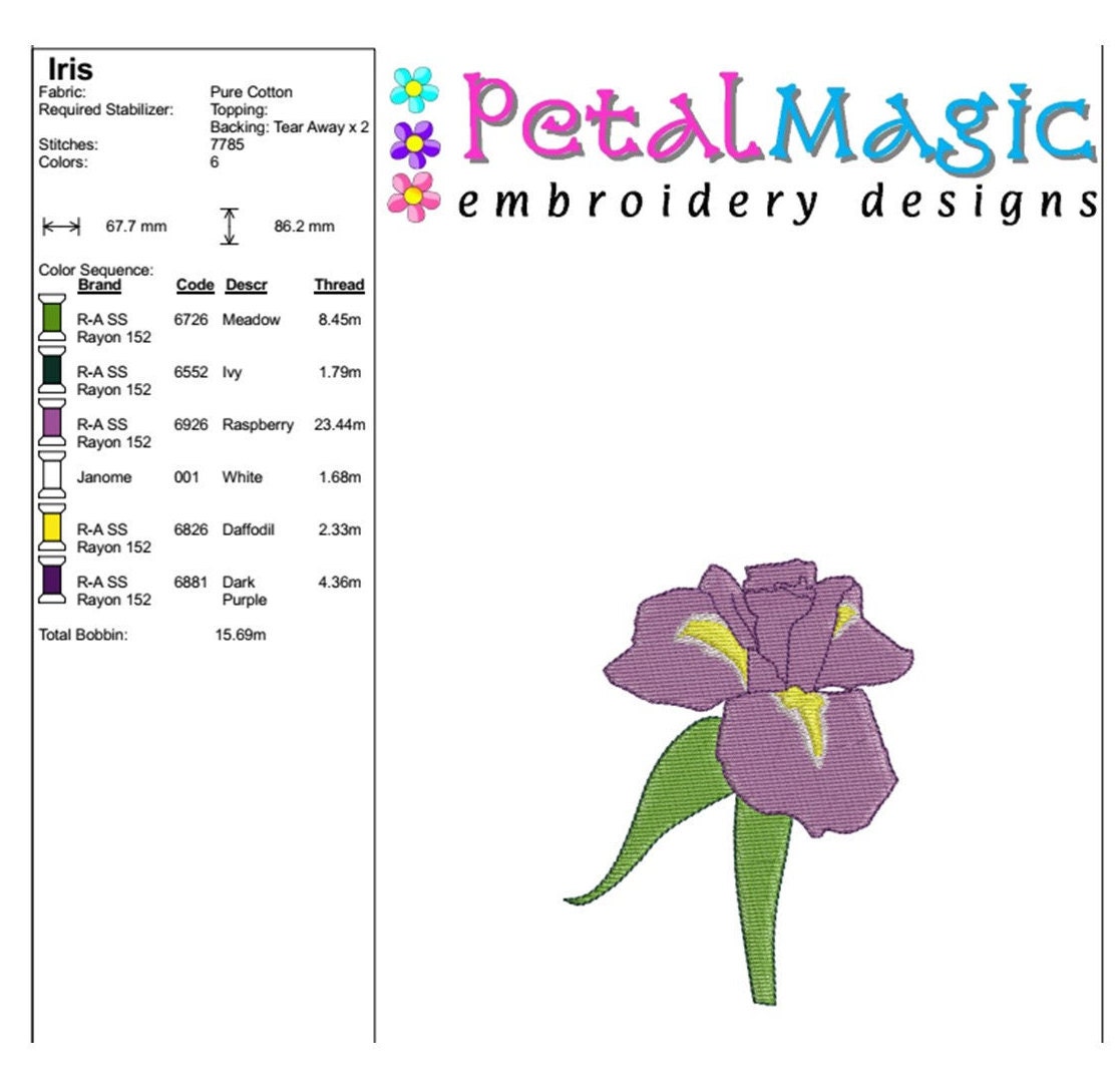 Iris Filled Stitch Machine Embroidery Design/flower/bloom/floral - Etsy