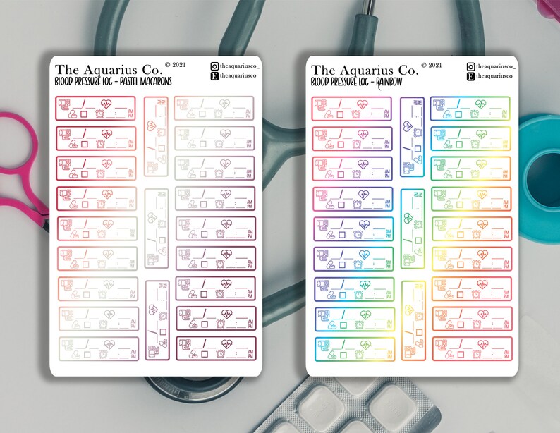 Blood Pressure Log Planner Stickers, Cute Colorful Functional Medical ...