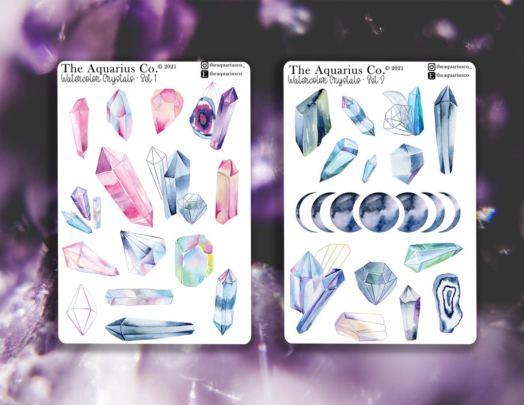 Watercolor Crystals Ombre Bullet Journal Stickers, Cute Witch Happy ...