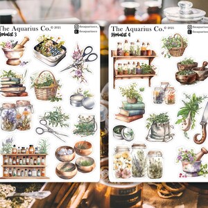 Herbalist Apothecary Sticker Set, Watercolor Green Kitchen Witch Bullet ...