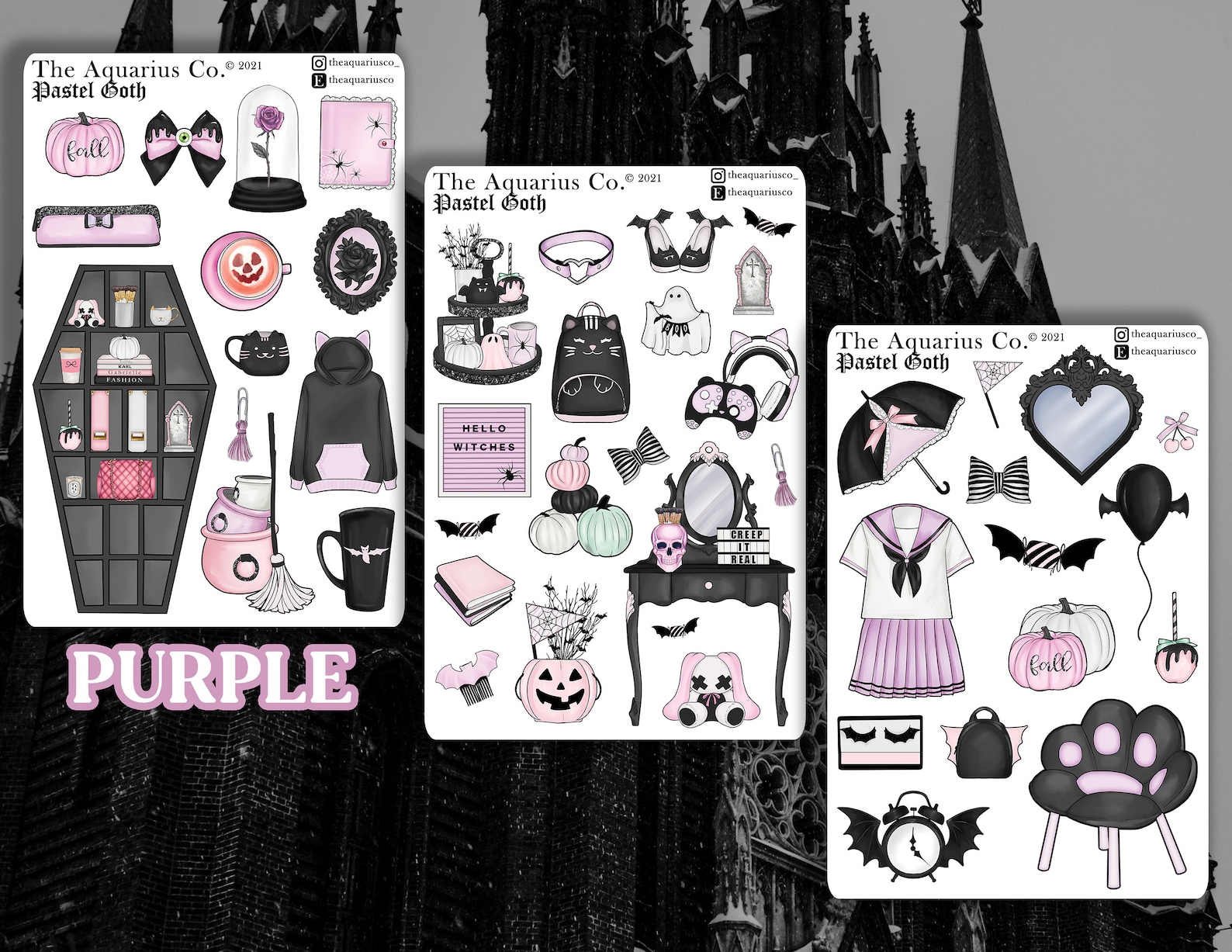 Pastel Goth Kawaii Sticker Set Cute Witchy Bullet Journal - Etsy