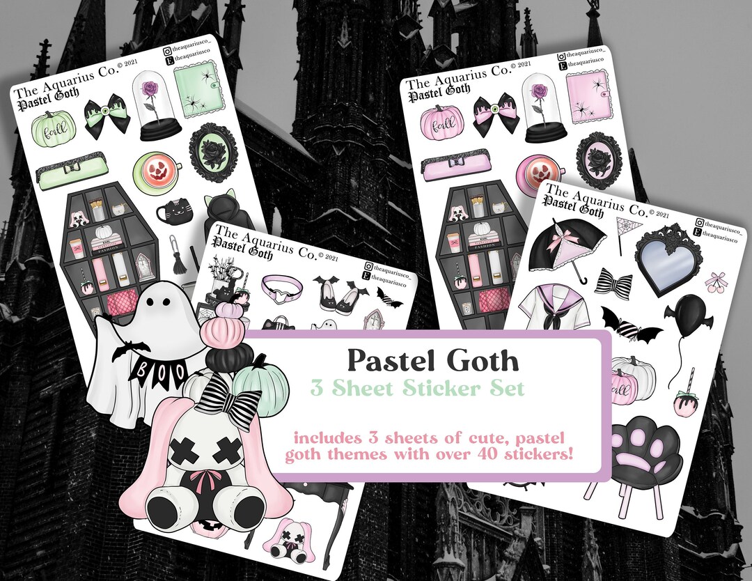 Pastel Goth Kawaii Sticker Set, Cute Witchy Bullet Journal Stickers ...