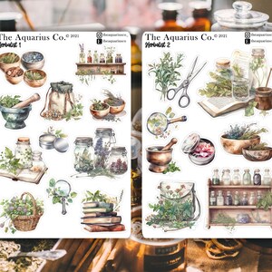 Herbalist Apothecary Sticker Set, Watercolor Green Kitchen Witch Bullet ...
