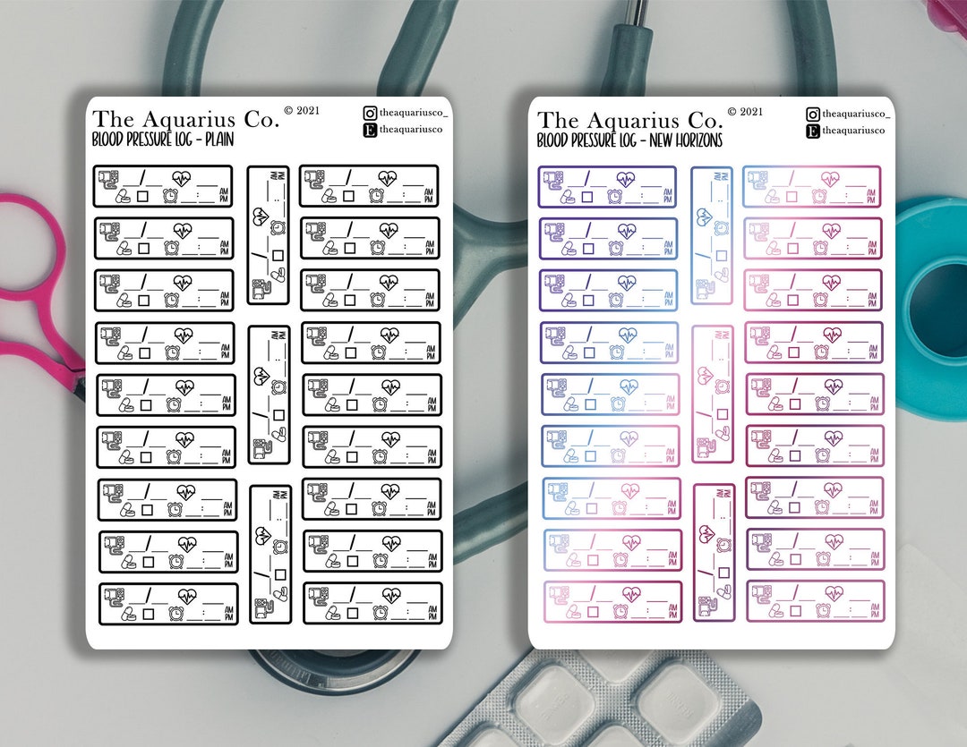 Blood Pressure Log Planner Stickers, Cute Colorful Functional Medical ...