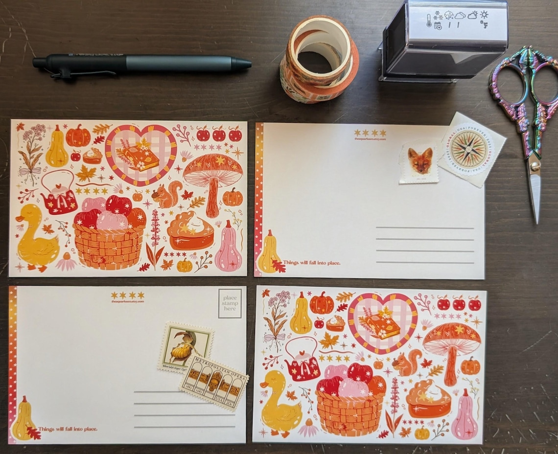 Illustrative Autumn Postcard: "things Fall Into Place", Seasonal ...