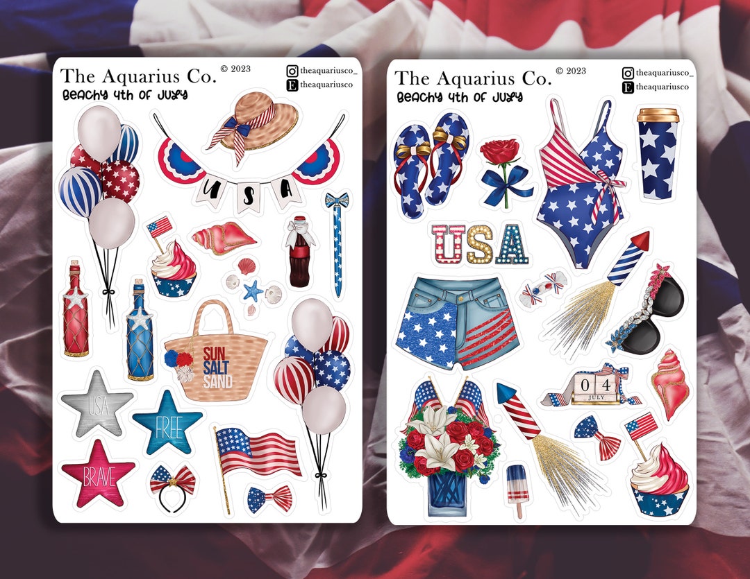 Beachy 4th of July Bullet Journal Stickers, Summer Independence Day USA ...