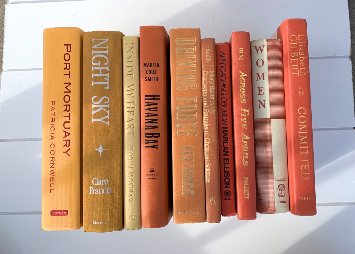 Decorative Yellow and Orange Book Shelf Decor Bundle of Books Stack ...