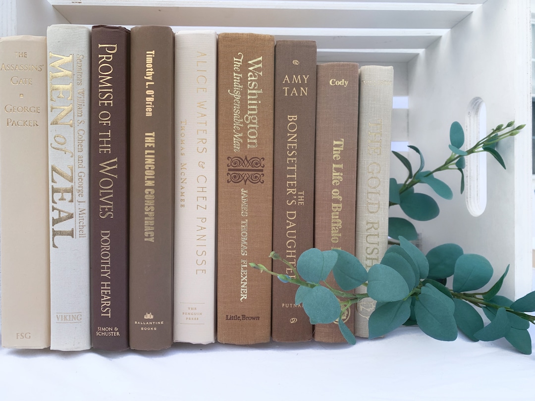 Neutral Decorative Books: Beige, Brown & White Books With Gold Foil - Etsy