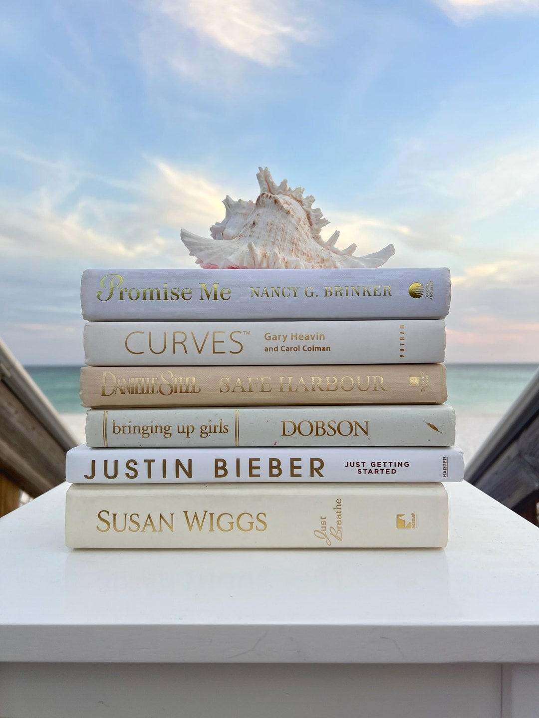 Neutral Decorative Book Stack: Beige, Ivory, & Off-white Bookshelf ...