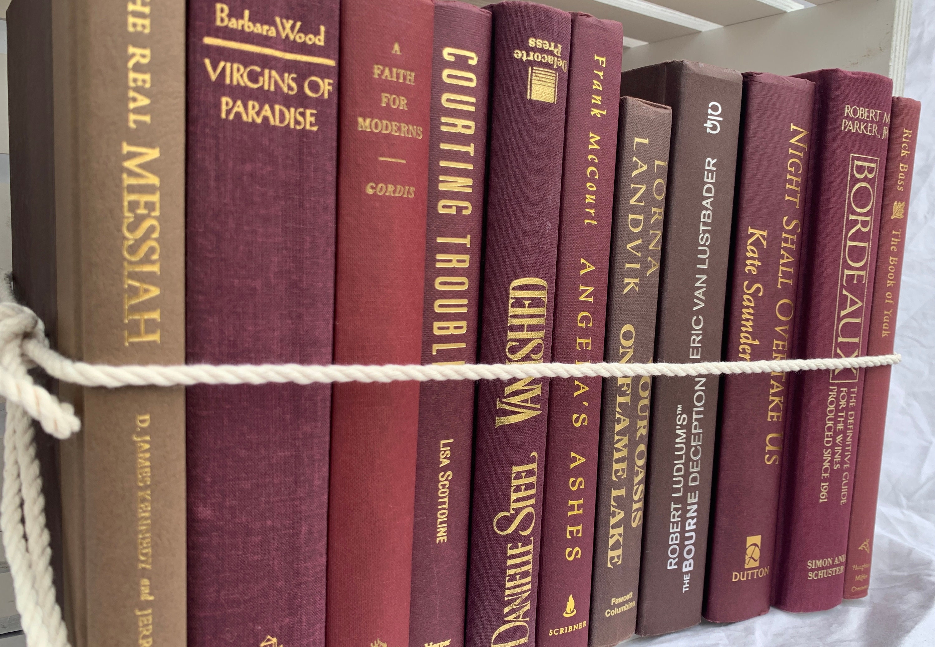 Decorative Red, Ruby, Maroon, Burgundy, Rust Brown Book Stack Shelf ...