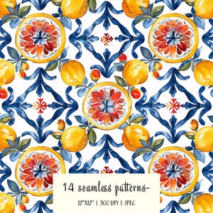 Watercolor Sicilian Lemons Seamless Patterns – Lemon Digital Paper ...