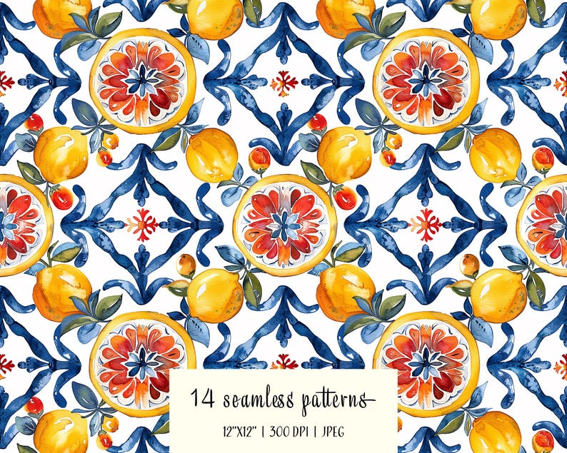 Watercolor Sicilian Lemons Seamless Patterns – Lemon Digital Paper ...