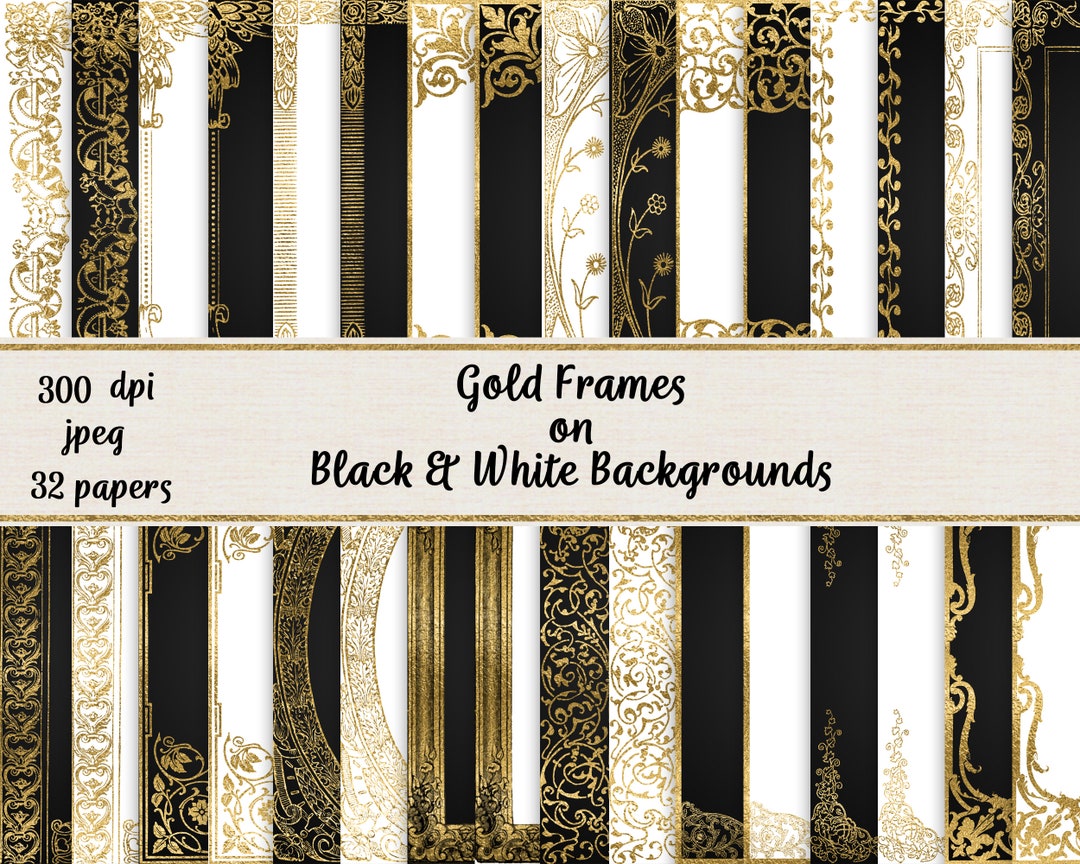 Gold Frames, Vintage Frames, Printable A4 Journal Papers, Black and ...
