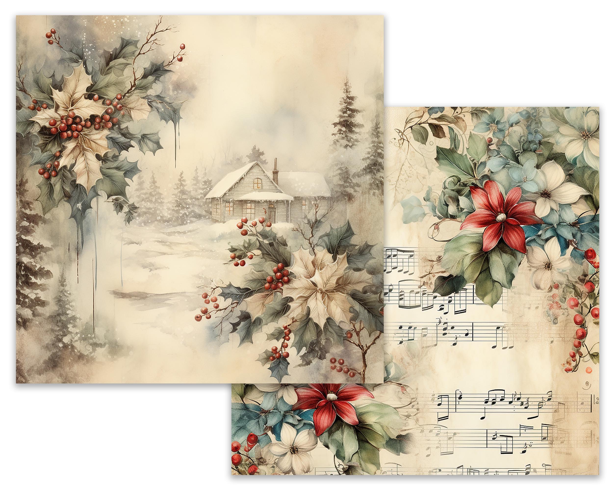 Christmas Plants Digital Papers, Printable Scrapbook Paper, Instant ...