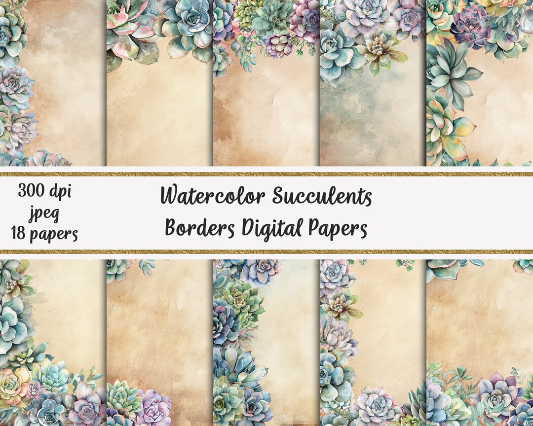 Watercolor Succulents Borders, Printable Journal Pages, Commercial Use ...