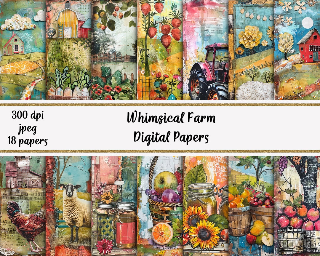 Whimsical Farm Digital Papers, Printable Journal Pages, Instant ...