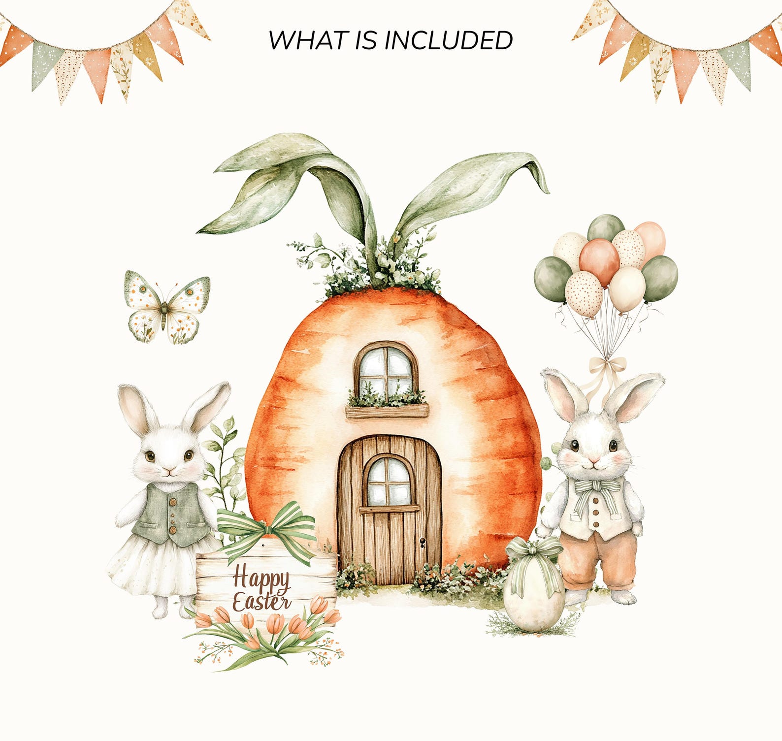 Carrot Easter Watercolor Clipart Set | Easter Bunnies PNG Bundle - Etsy