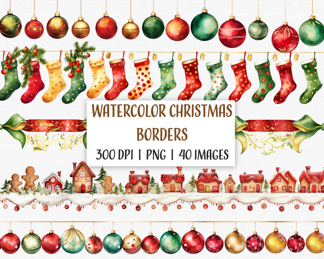 Watercolor Christmas Borders, Instant Download Clipart, Printable ...