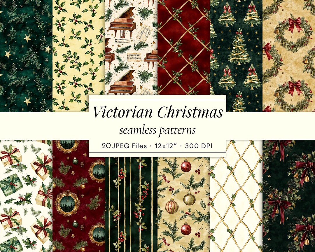 Victorian Christmas Watercolor Patterns | Seamless Holiday Backgrounds ...