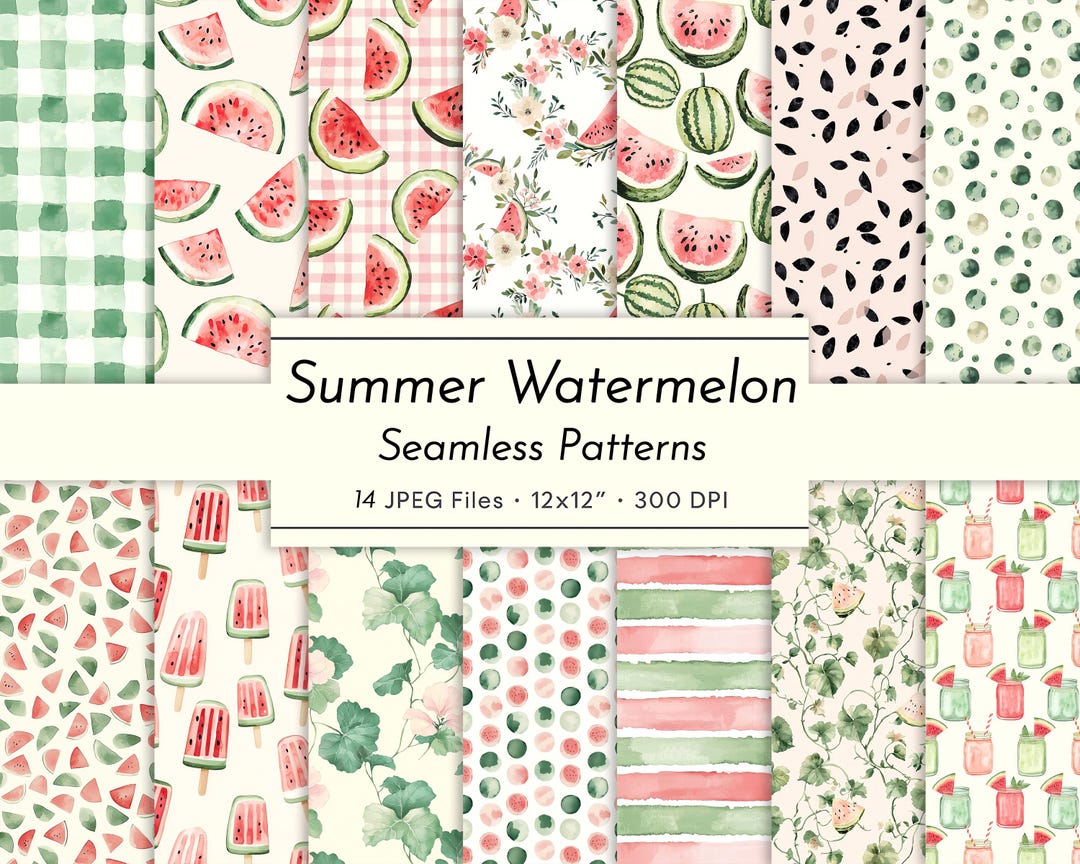 Sweet Summer Watermelon – Watercolor Seamless Patterns | Pastel Fruit ...