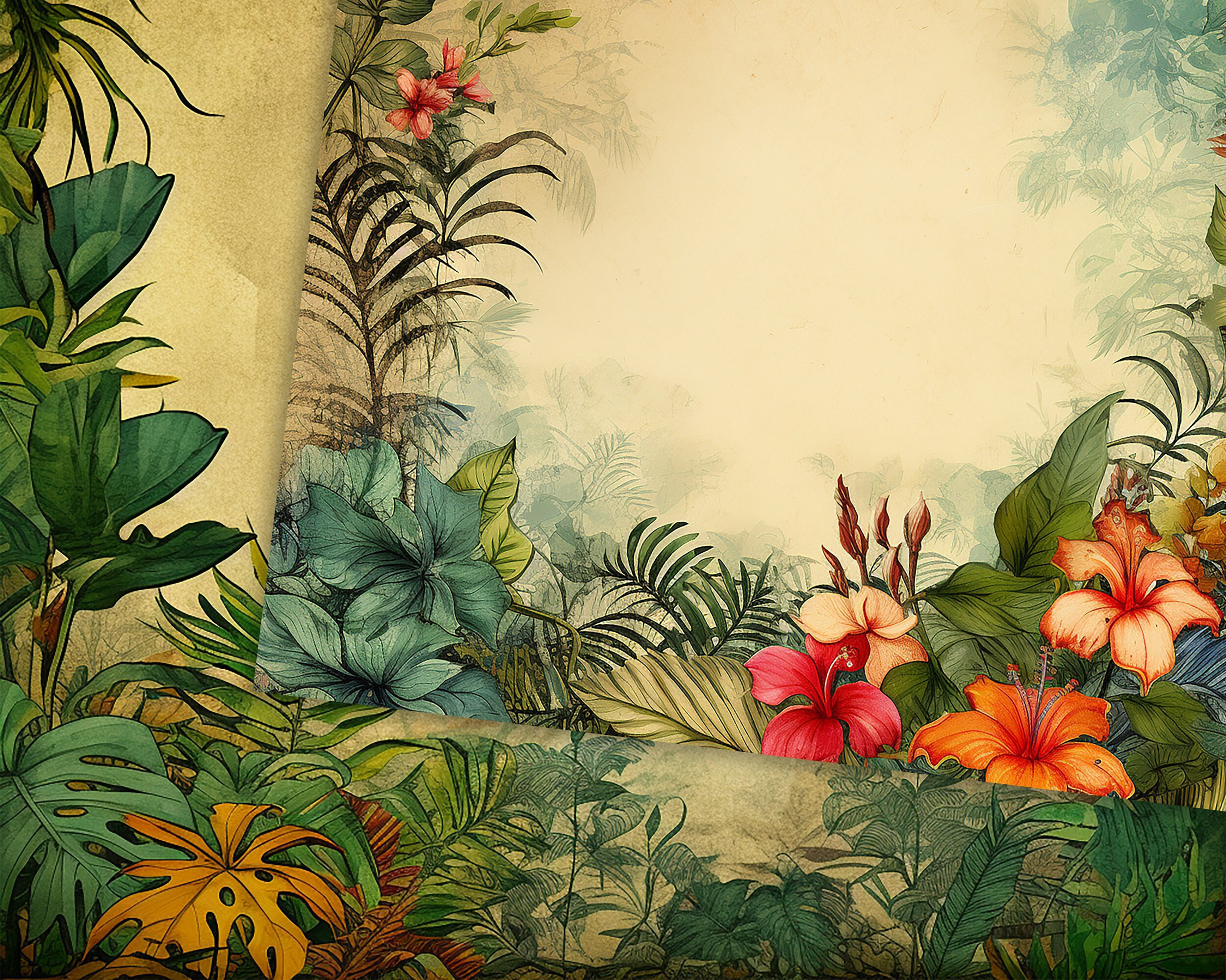 Vintage Tropical Jungle Borders Digital Papers - Etsy