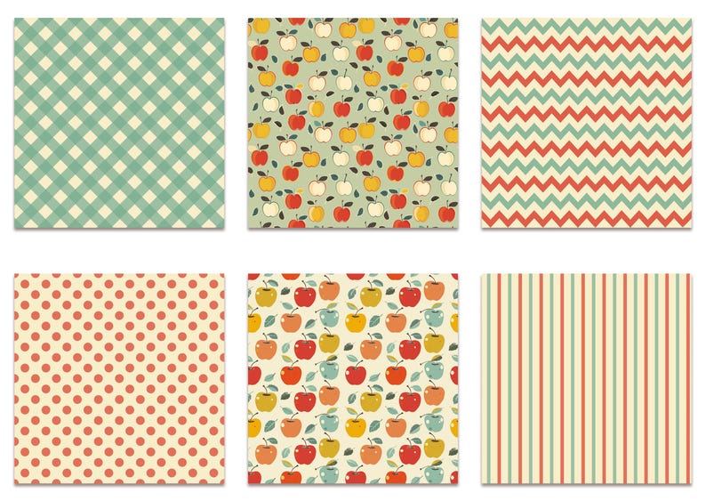 Retro Apples Seamless Patterns, Printable Scrapbook Paper, Instant ...