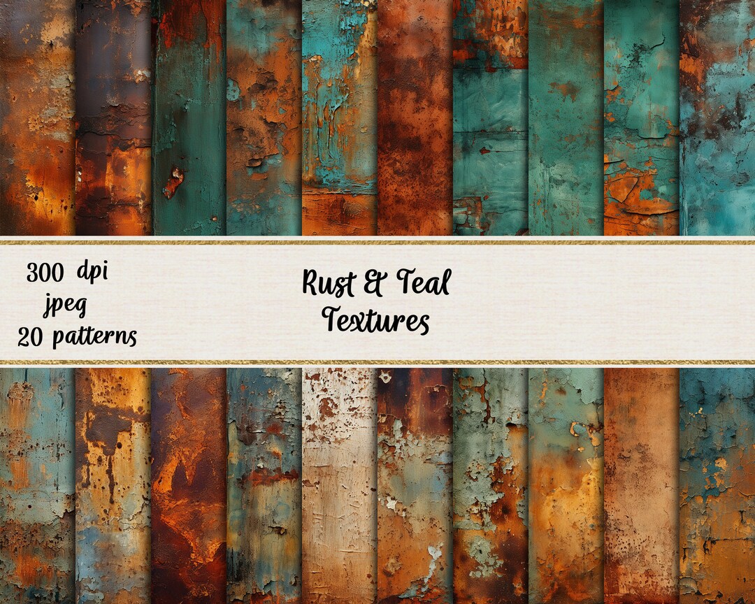 Rust and Teal Textures Digital Papers - Etsy
