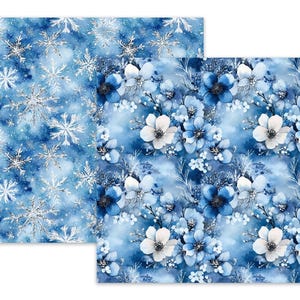 Watercolor Blue Winter, Seamless Patterns, Printable Scrapbook Paper ...