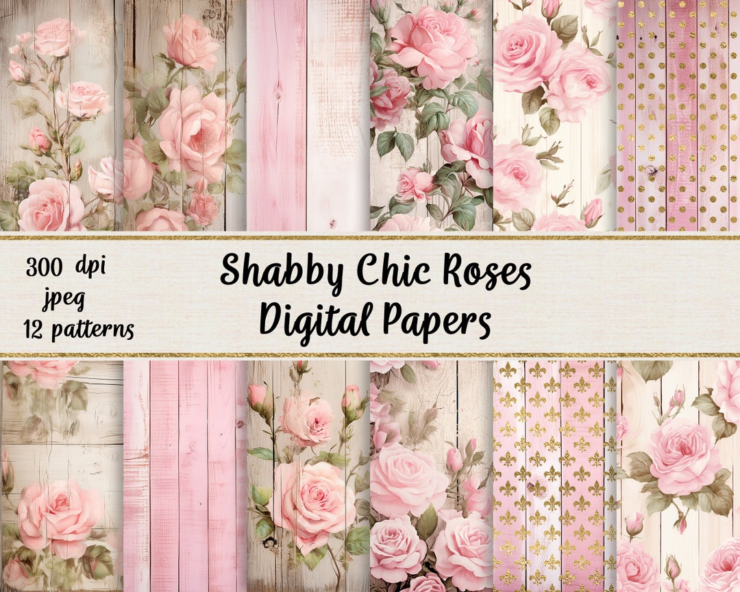 Shabby Chic Pink Roses on Wood Digital Papers - Etsy