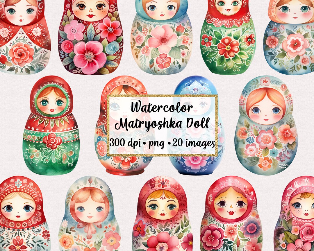 Watercolor Matryoshka Dolls Clipart, Printable Russian Dolls Clip Art ...