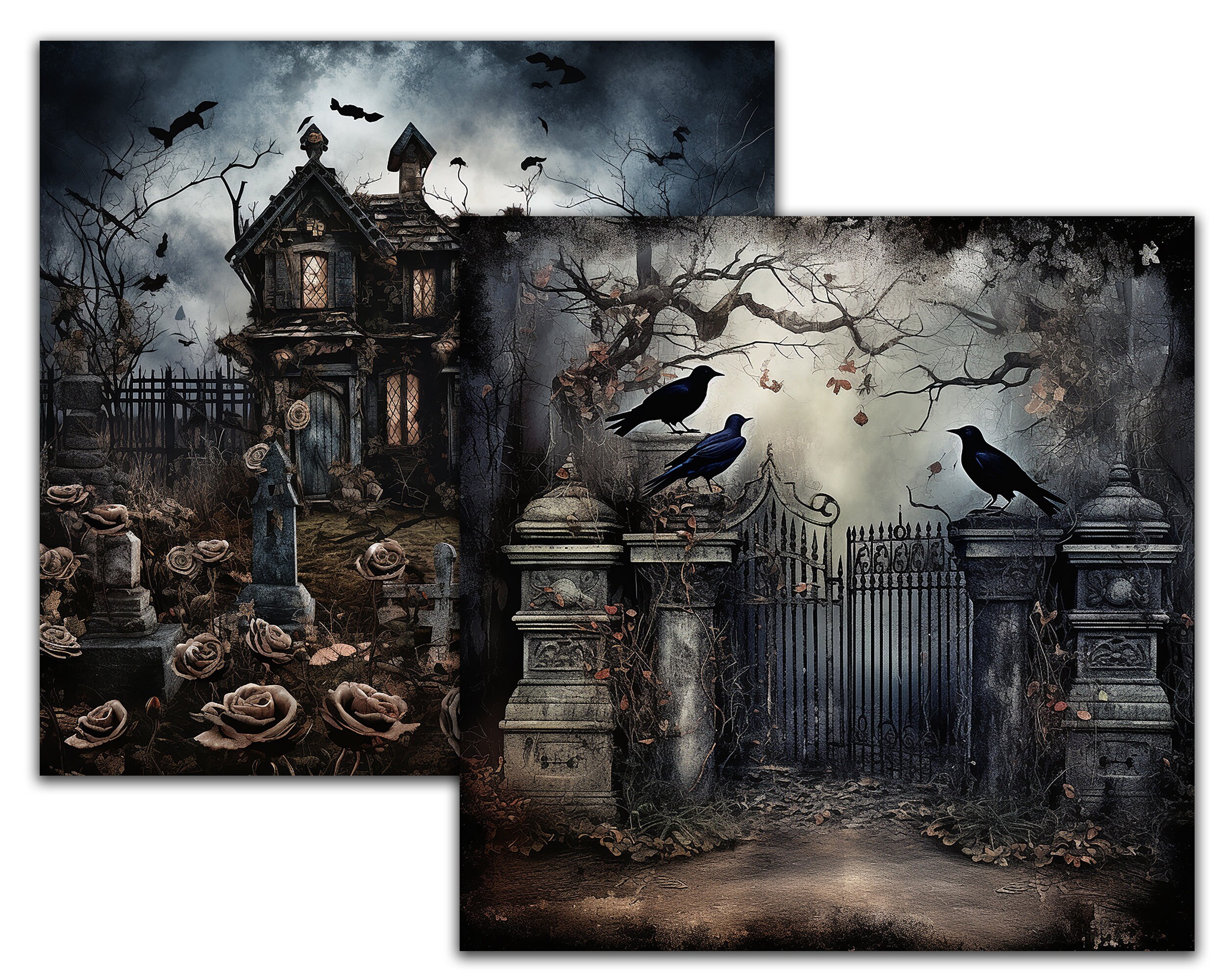 Haunted Houses Digital Papers, Printable Scrapbook Paper, Halloween ...
