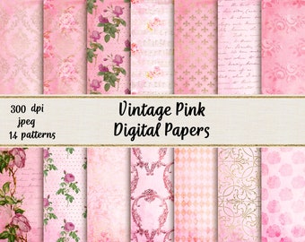 Vintage Pink Patterns Digital Paper Sweet Pink Beige Old for ...