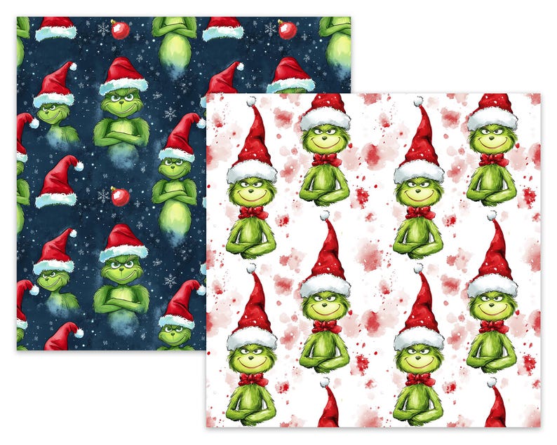 Watercolor Christmas Grinch, Printable Scrapbook Paper, Seamless ...
