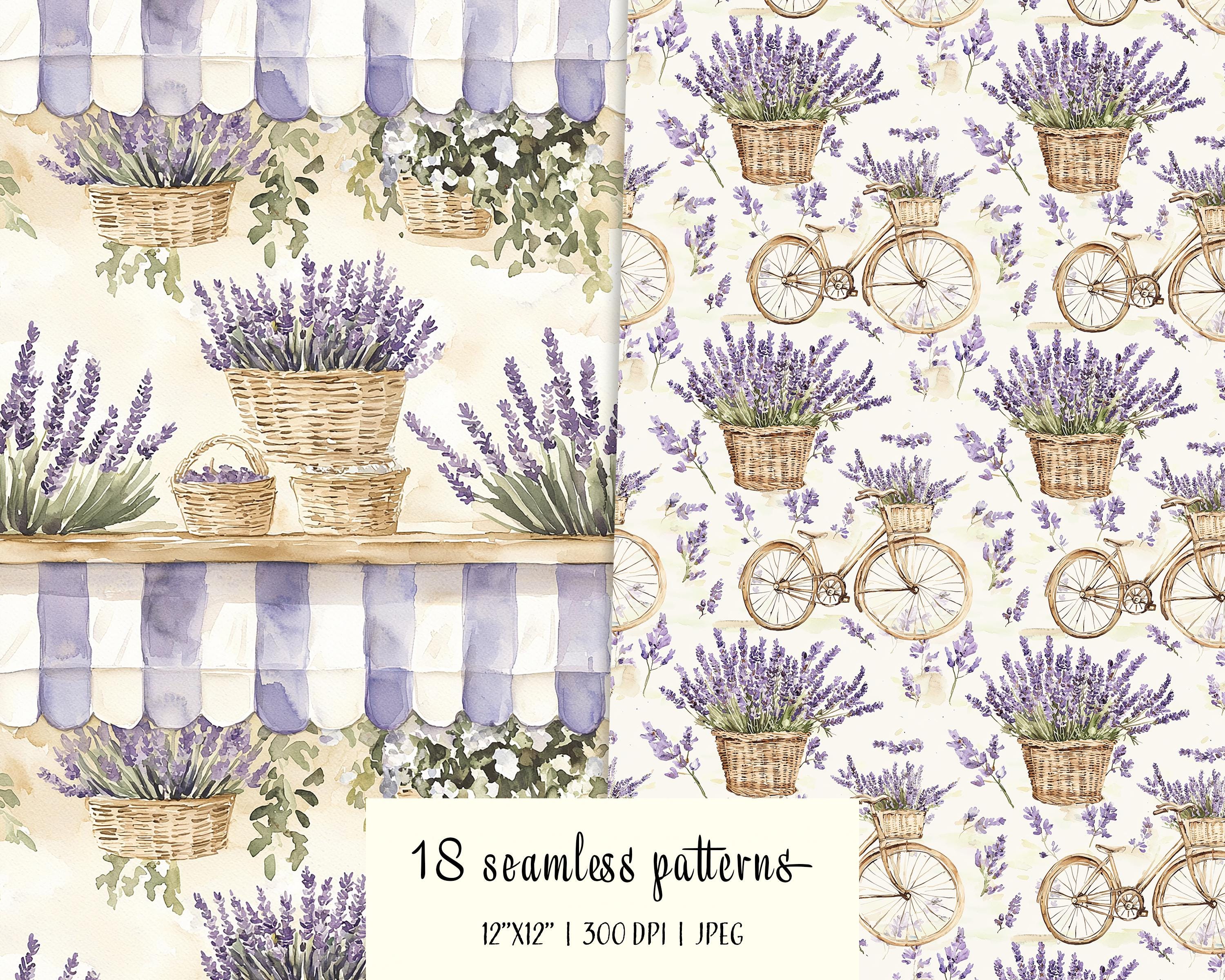 Lavender Provence – 18 Watercolor Seamless Patterns, French Countryside ...