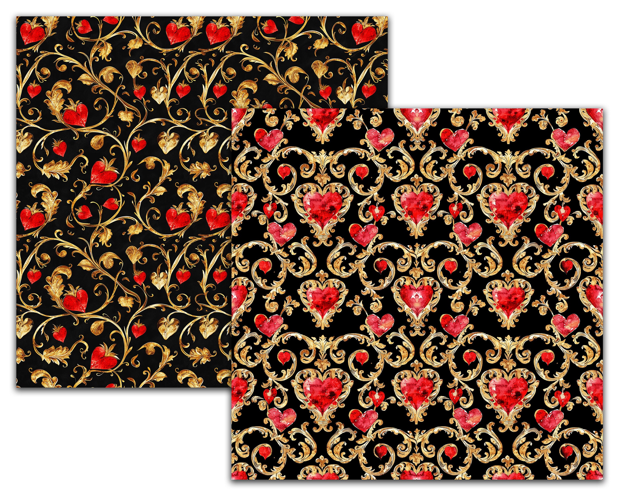 Watercolor Baroque Hearts Seamless Patterns - Etsy