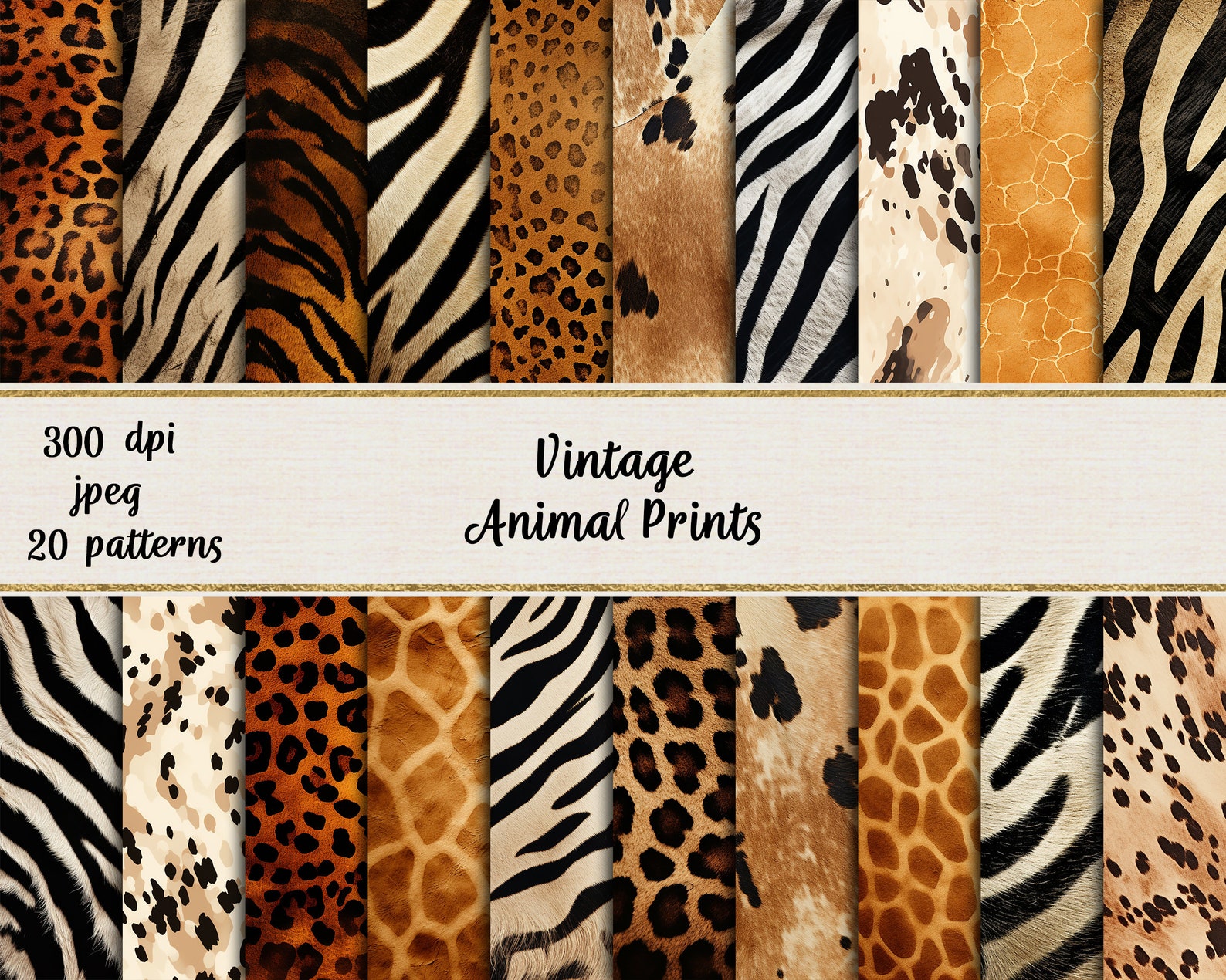 Vintage Animal Prints Digital Papers, Printable Scrapbook Paper ...