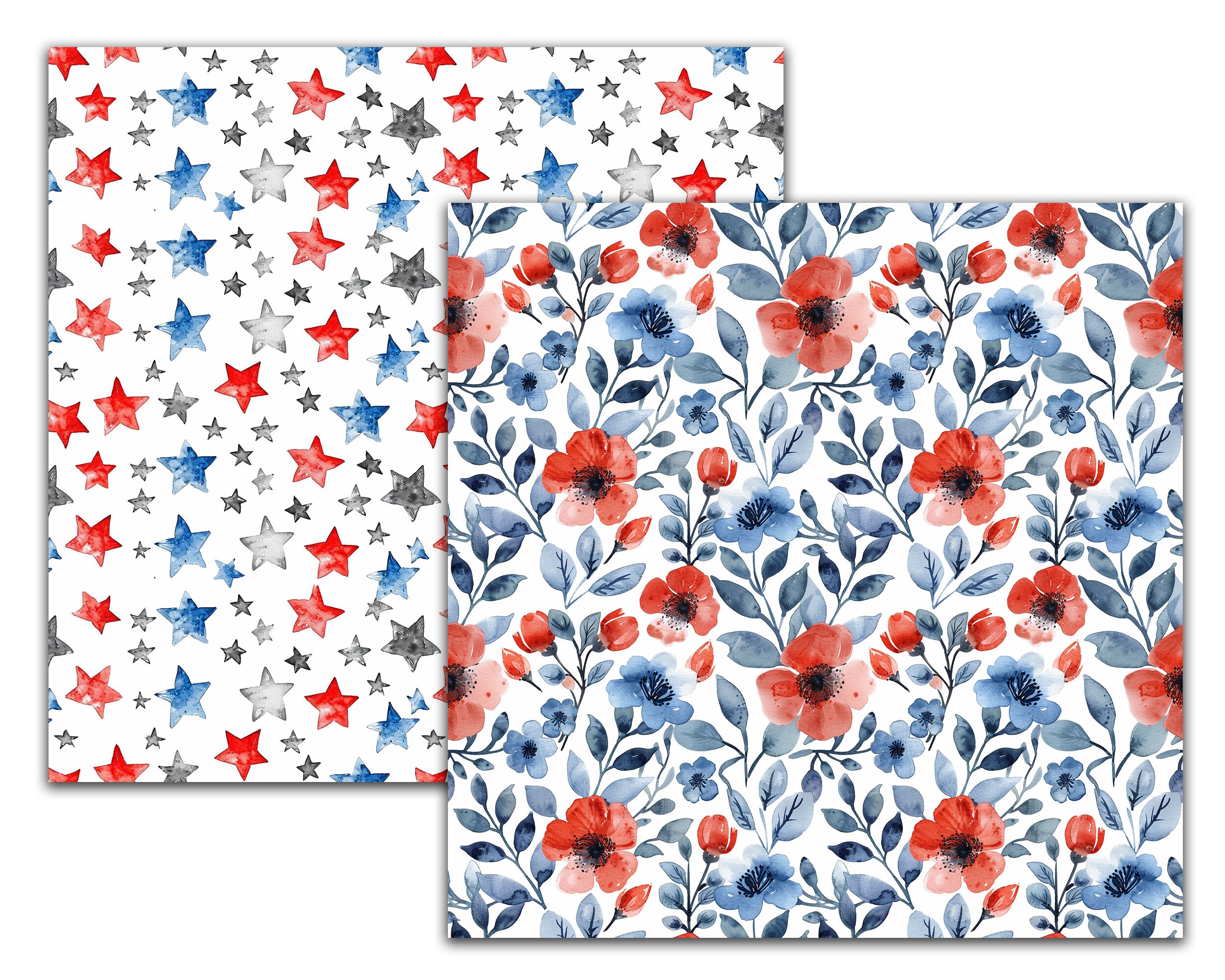 Watercolor 4th of July Seamless Patterns: Patriotic Digital Paper ...