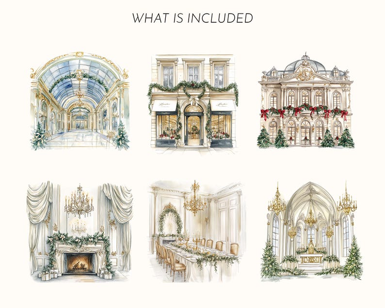 Rococo Christmas Clipart: Watercolor Holiday Illustrations (digital ...