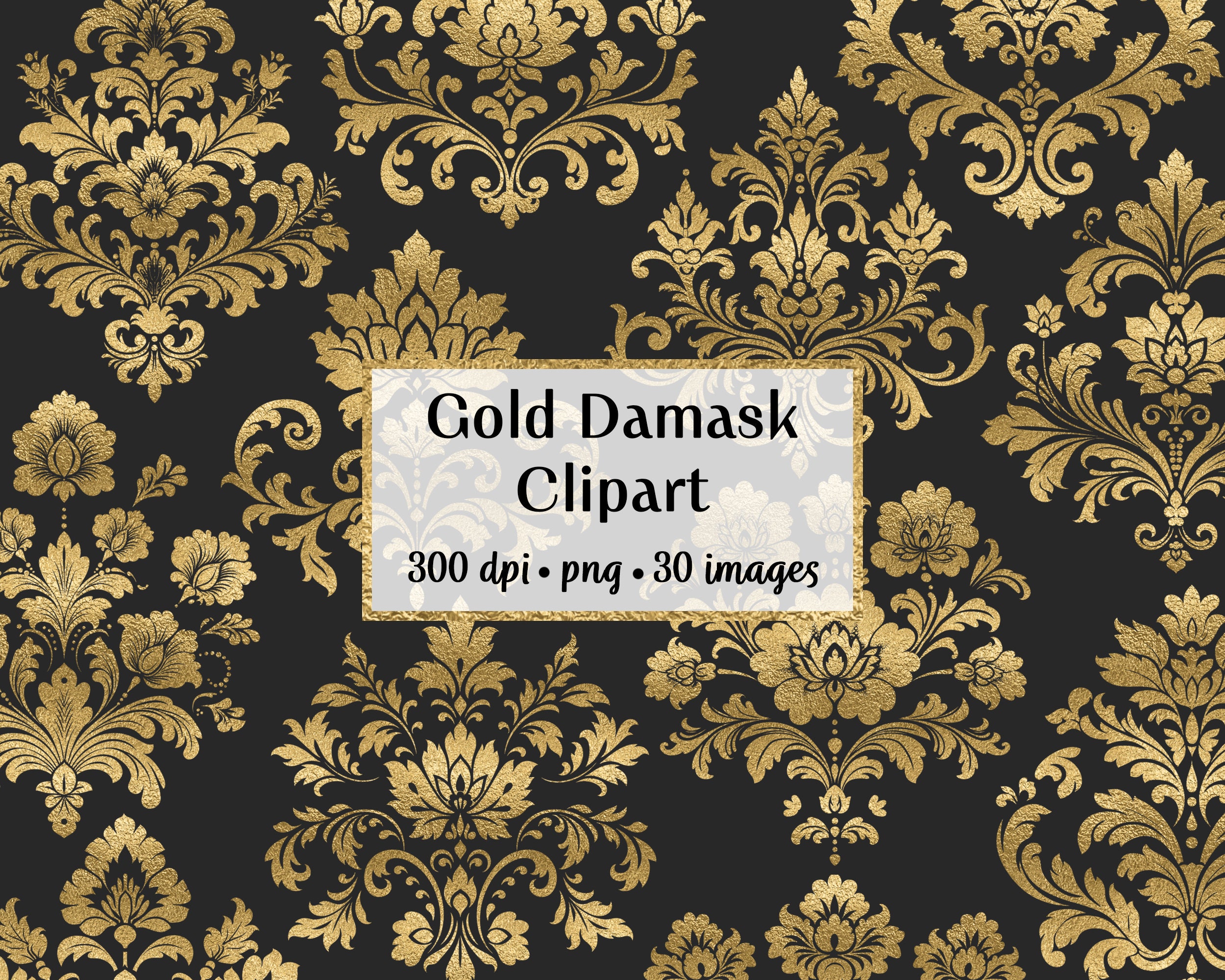 Gold Damask Elements Clipart, Rococo PNG Clip Art, Commercial Use - Etsy