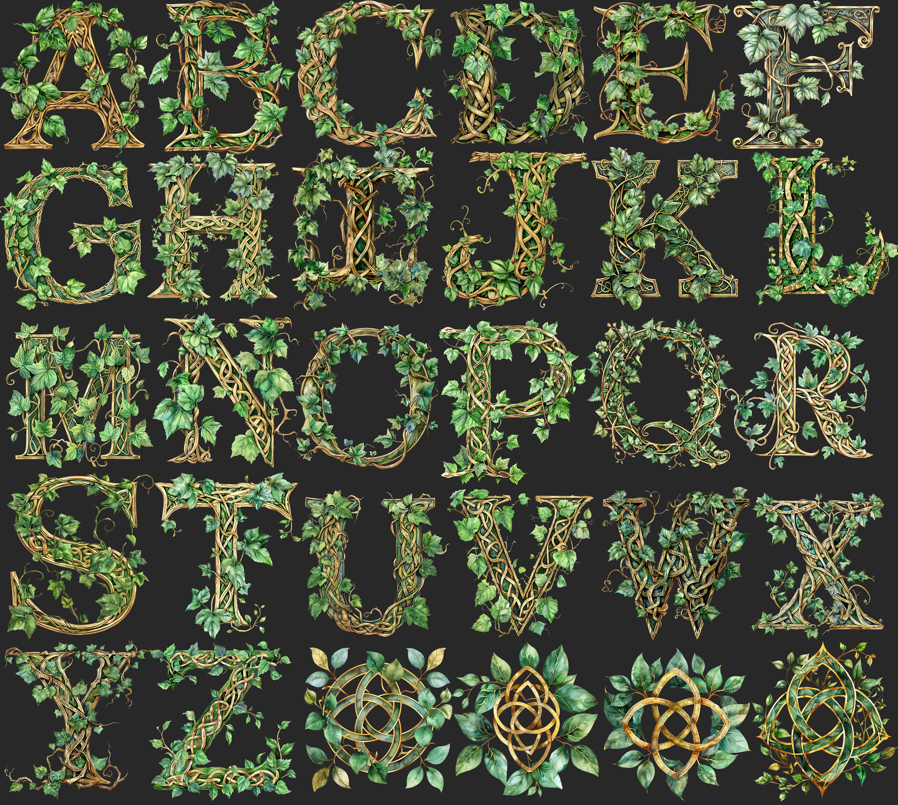 Watercolor Celtic Knots Letters Clipart, Celtic Alphabet Clip Art ...