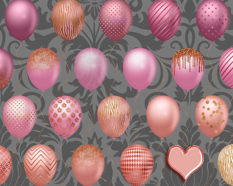 Rose Gold Balloons Clip Art - Etsy