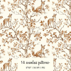 Autumn Toile Seamless Patterns: Vintage Fall Harvest Designs (digital ...