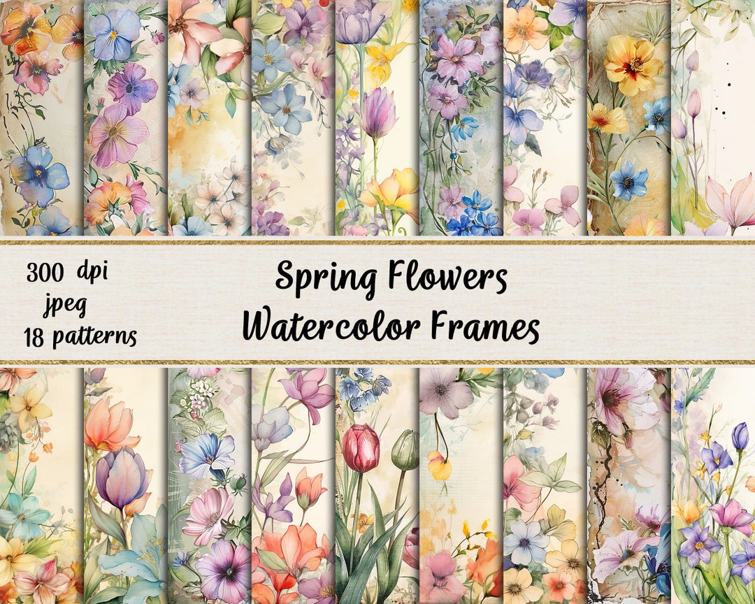 Watercolor Spring Flowers Frames Digital Papers - Etsy