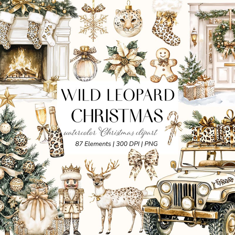 Leopard Christmas Watercolor - Etsy UK